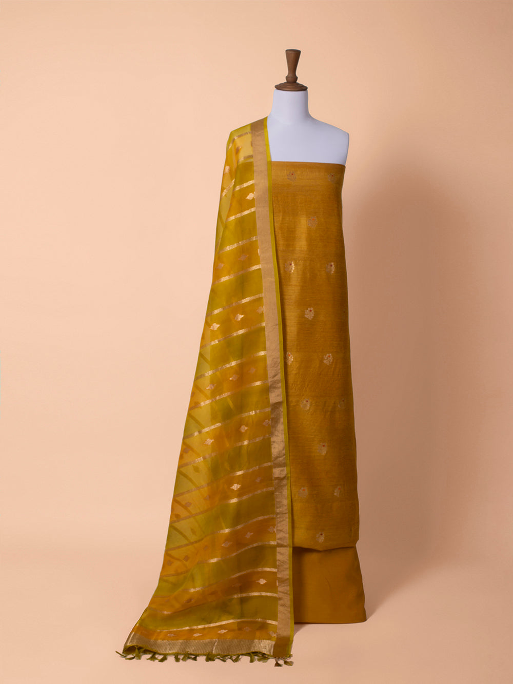 Handwoven Yellow Matka Silk Suit Piece