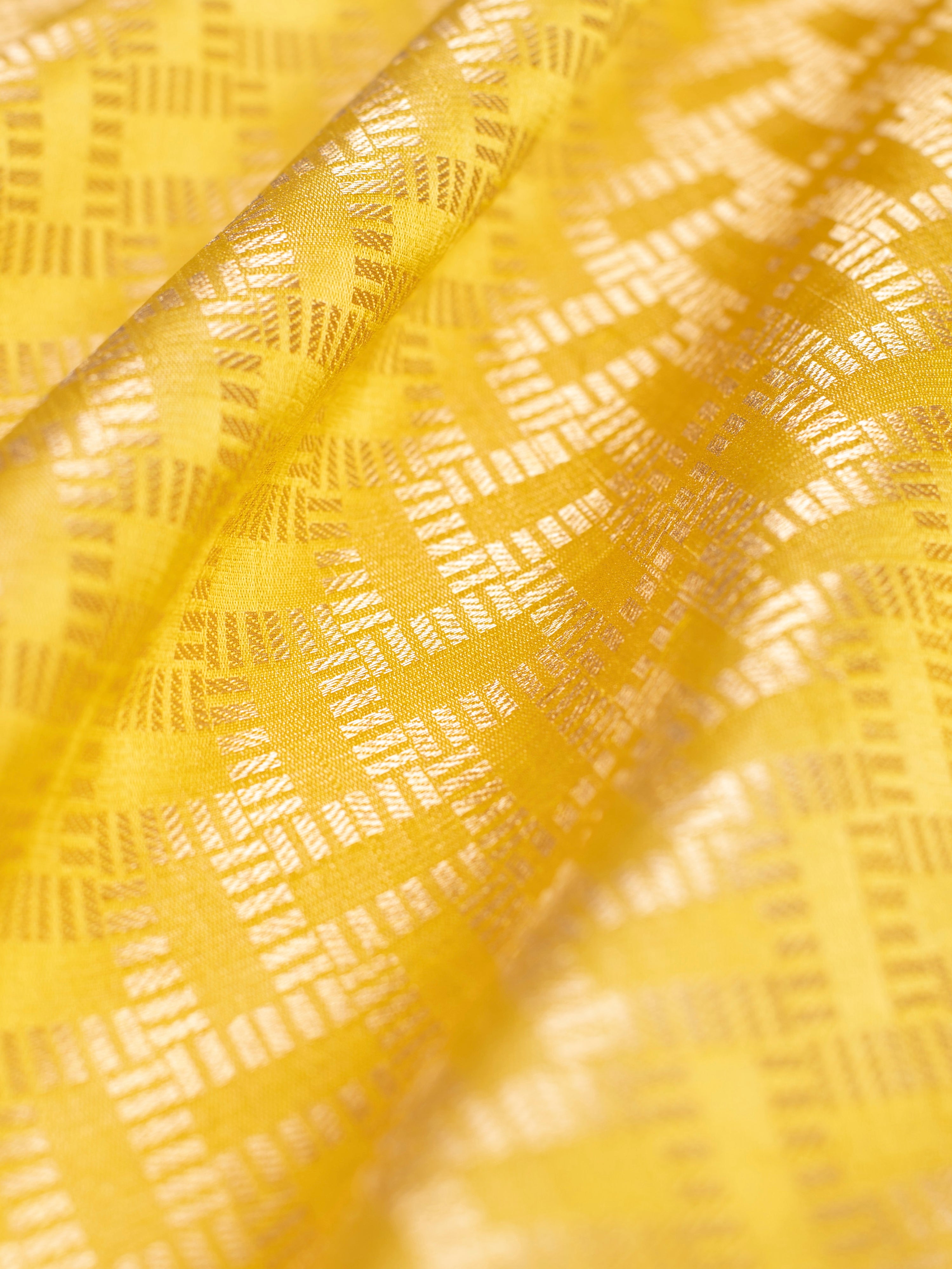 Handwoven Yellow Satin Silk Fabric