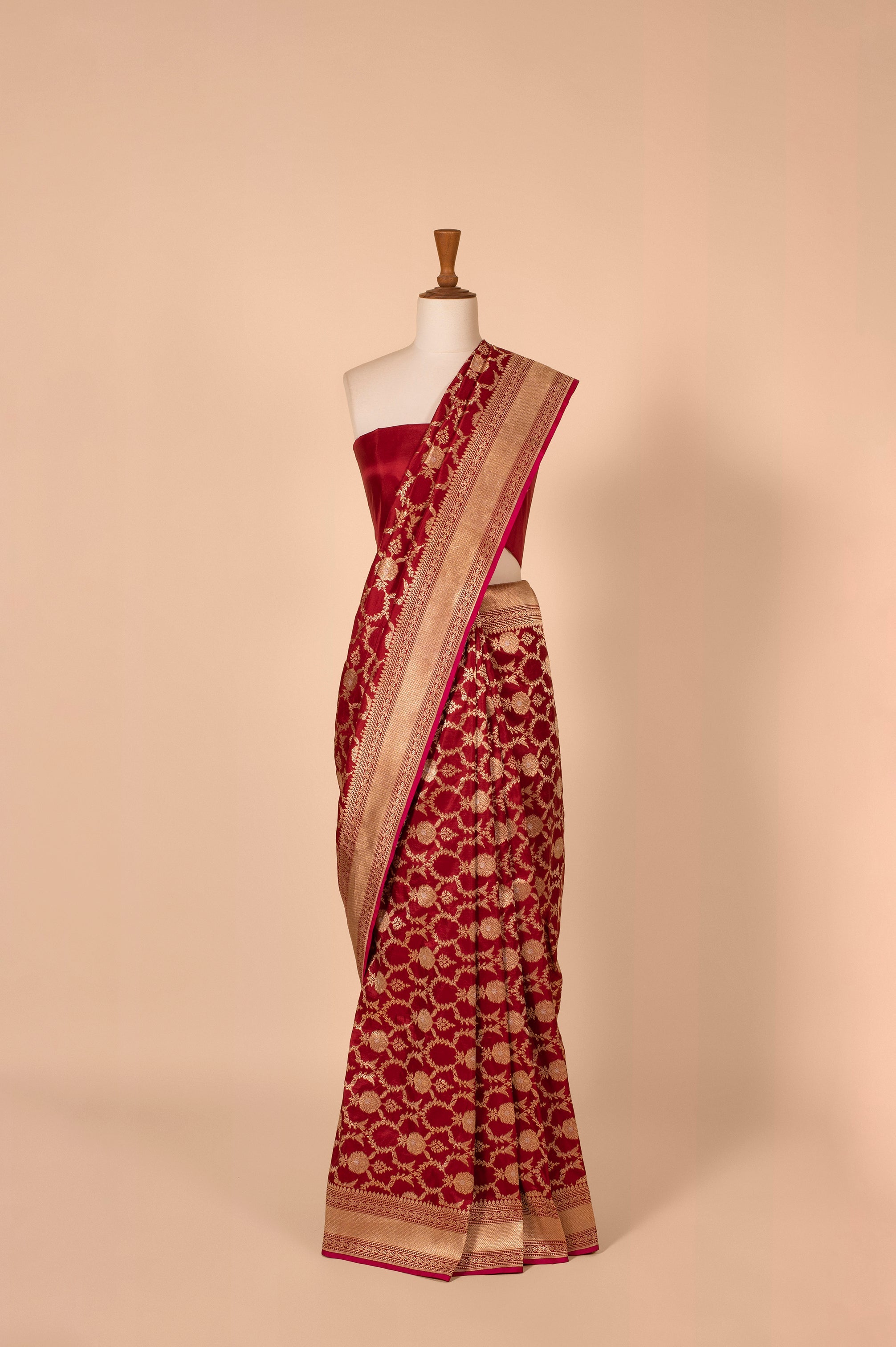 Handwoven Maroon Silk Sari